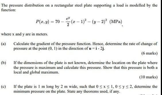[ANSWERED] The pressure distribution on a rectangular steel plate - Kunduz