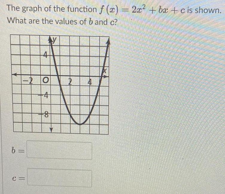 ANSWERED The Graph Of The Function F X 2x Bx C Is Shown What Are The answered-the-graph-of-the-function-f-x-2x-bx-c-is-shown-what-are-the