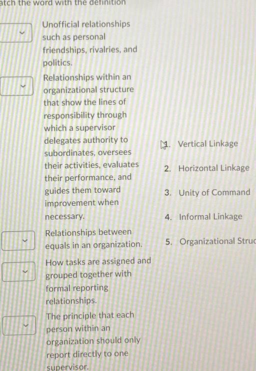 [ANSWERED] atch the word with the definition Unofficial relationships ...