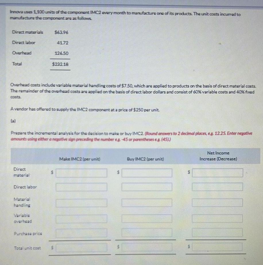 [ANSWERED] Innova uses 1 100 units of the component IMC2 every month to ...