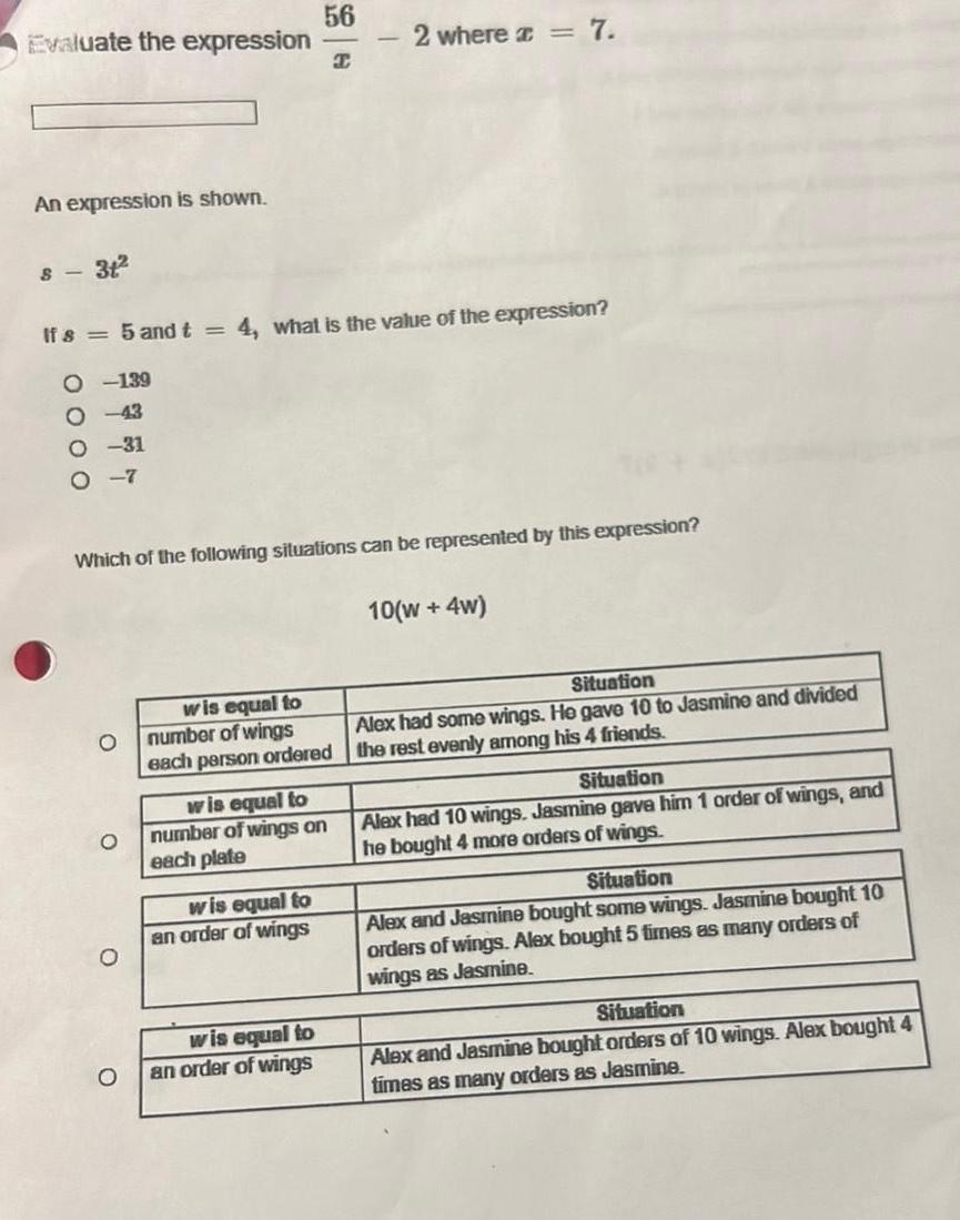 [ANSWERED] Evaluate the expression An expression is shown 3t 8 O 139 O - Kunduz
