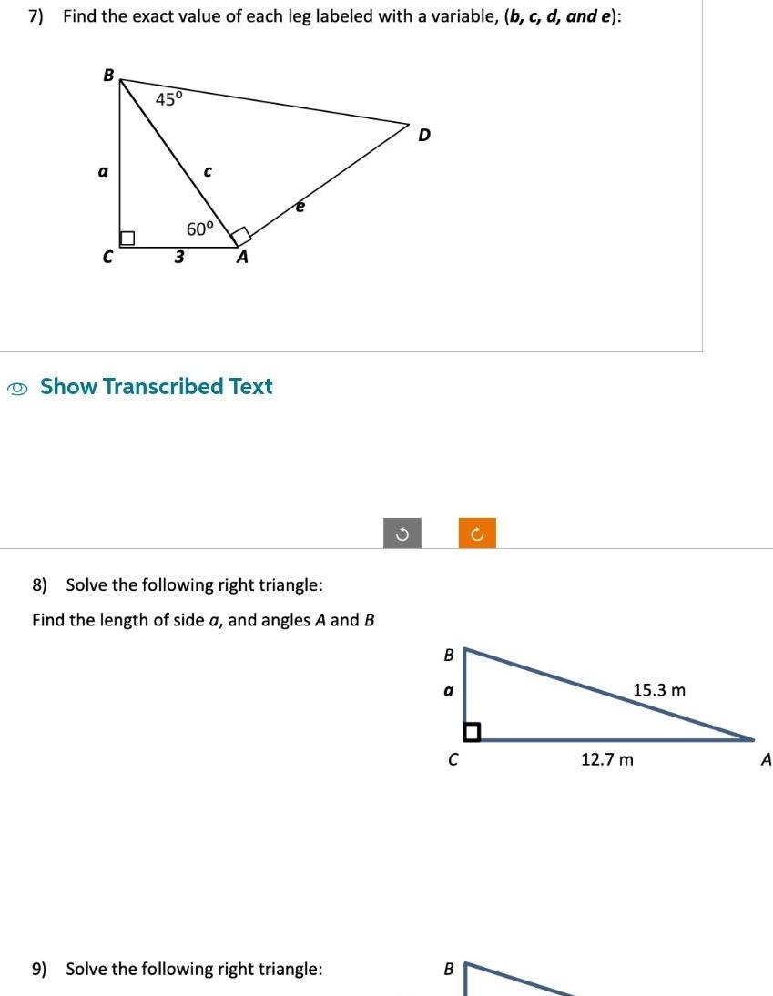 [ANSWERED] 7 Find the exact value of each leg labeled with a variable b - Kunduz