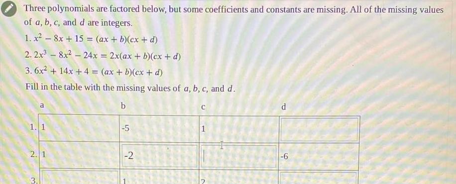 [ANSWERED] Three polynomials are factored below but some coefficients - Kunduz
