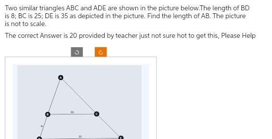 [ANSWERED] Two similar triangles ABC and ADE are shown in the picture - Kunduz