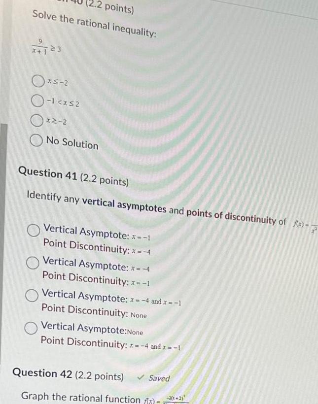 [ANSWERED] 2 2 points Solve the rational inequality Oxs 2 O 1 xs2 Ox 2 - Kunduz
