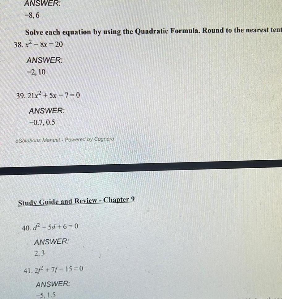 [answered] Answer 8 6 Solve Each Equation By Using The Quadratic Kunduz