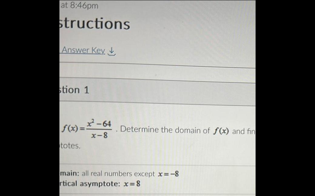 [ANSWERED] at 8 46pm structions Answer Key stion 1 f x x 64 x 8 totes ...