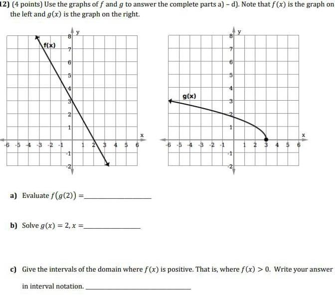 [ANSWERED] 12 4 points Use the graphs of f and g to answer the complete - Kunduz