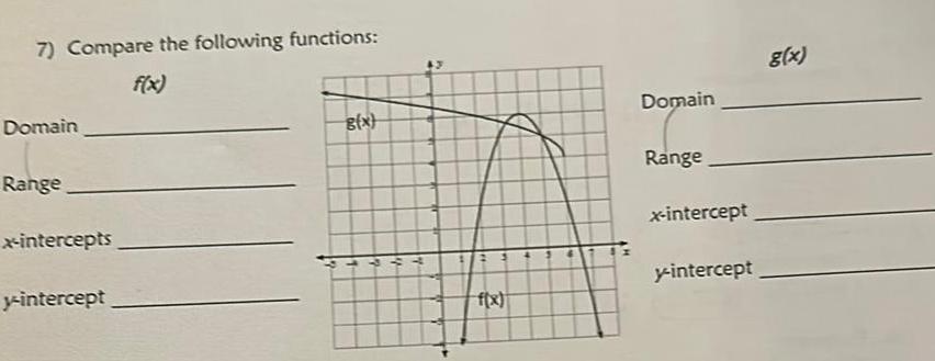 [ANSWERED] 7 Compare the following functions Domain Range x intercepts - Kunduz