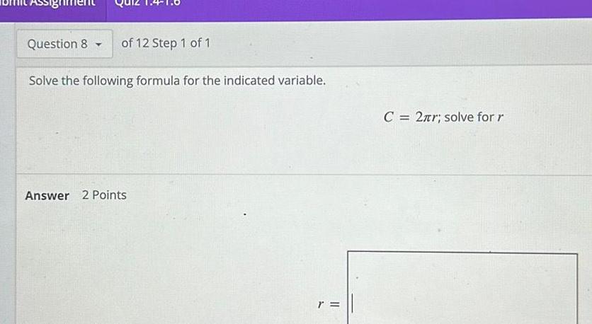 [ANSWERED] Assign Question 8 of 12 Step 1 of 1 Solve the following - Kunduz