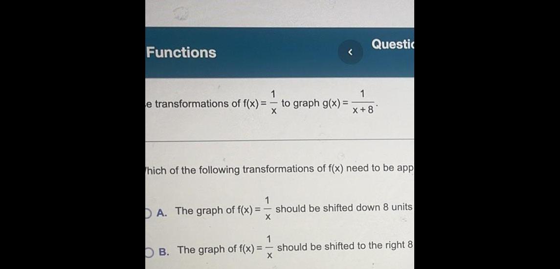 [ANSWERED] Functions 1 e transformations of f x to graph g x 1 x 8 X - Kunduz