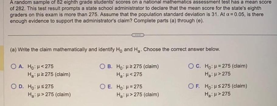 [ANSWERED] A random sample of 82 eighth grade students scores on a - Kunduz