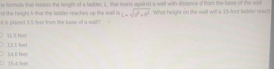 [ANSWERED] me formula that relates the length of a ladder L that leans ...