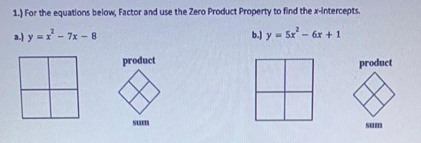 [ANSWERED] 1 For the equations below Factor and use the Zero Product ...