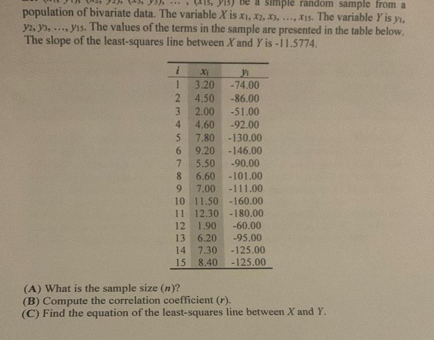 [ANSWERED] be a simple random sample from a population of bivariate - Kunduz