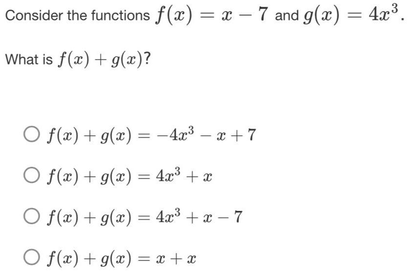 ANSWERED Consider The Functions F X X 7 And G X 4x What Is F X G X F ANSWERED Consider The Functions F X X 7 And G X 4x What Is F X G X F